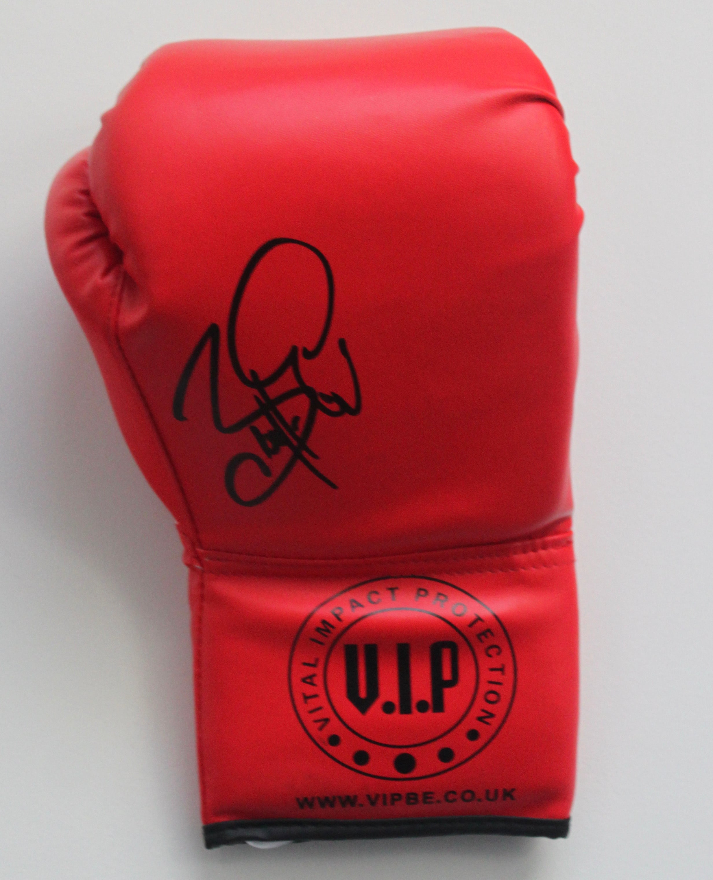 PERSONALLY SIGNED RED VIP BOXING GLOVE BY BARRY McGUIGAN RIGHT HAND, P